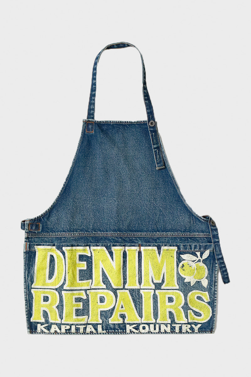 Kapital 13oz Denim Damaged AD Apron (DENIM REPAIRS) | Yellow | Canoe Club