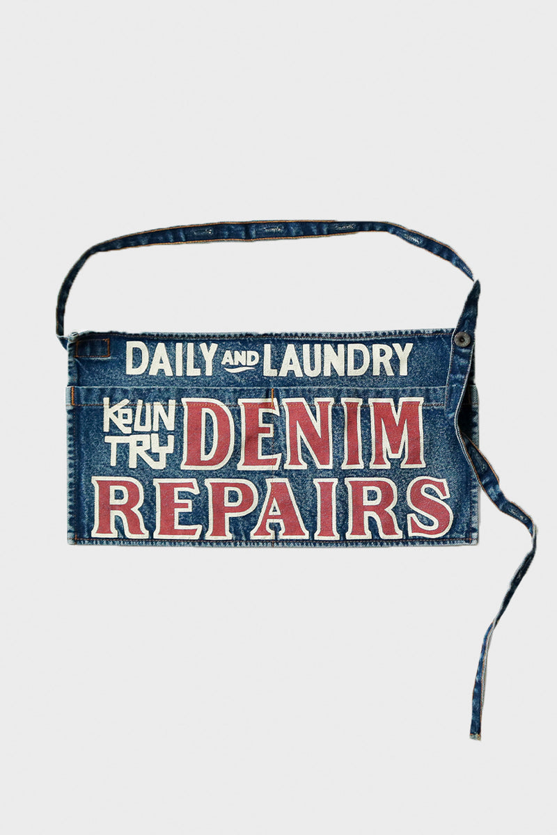 Kapital 13oz Denim Damaged Short AD Apron (DENIM REPAIRS) | Red | Canoe ...