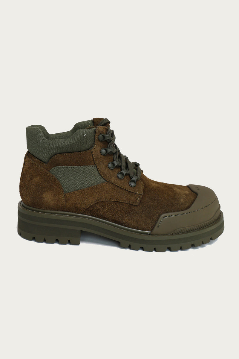 Marni Green Suede Combat Boot | Brown/Green | Canoe Club