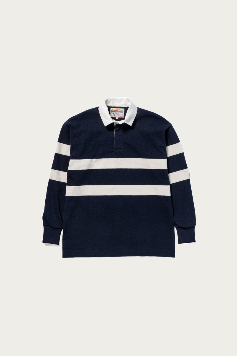 The Real McCoys Climbers' Striped Rugby Shirt | White/Black | Canoe Club