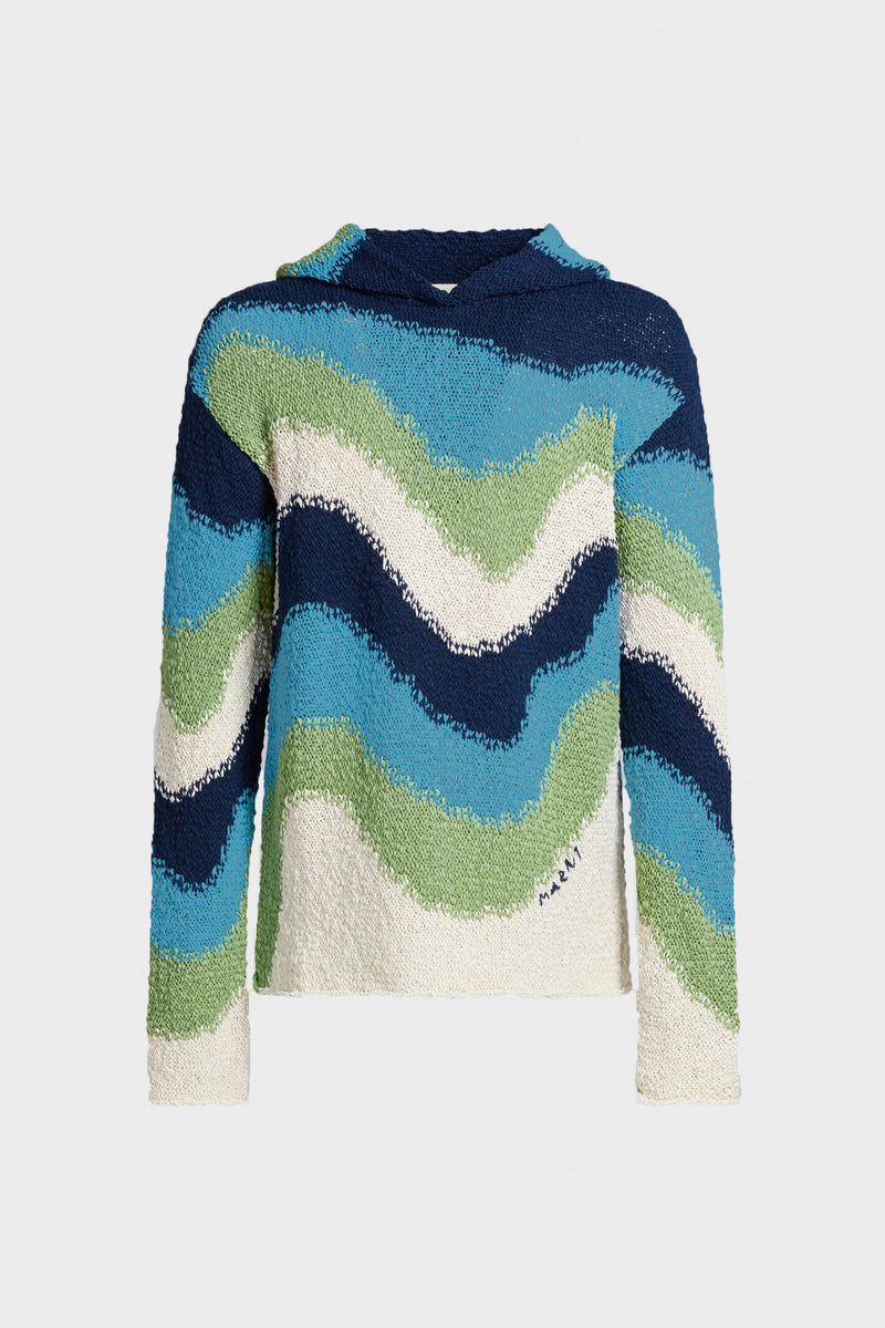 Marni Blue Cotton Jumper with Hood | Powder Blue | Canoe Club